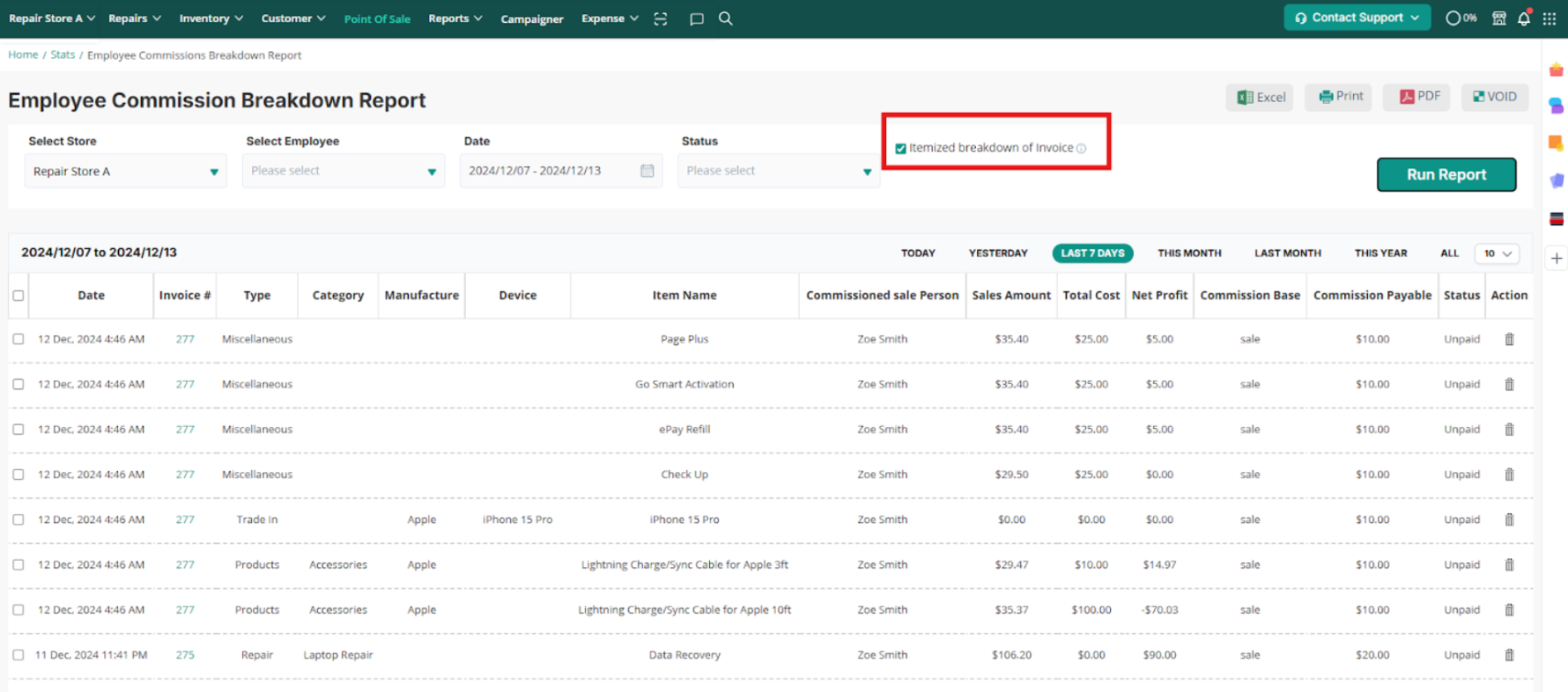 Employee Commission Breakdown Report